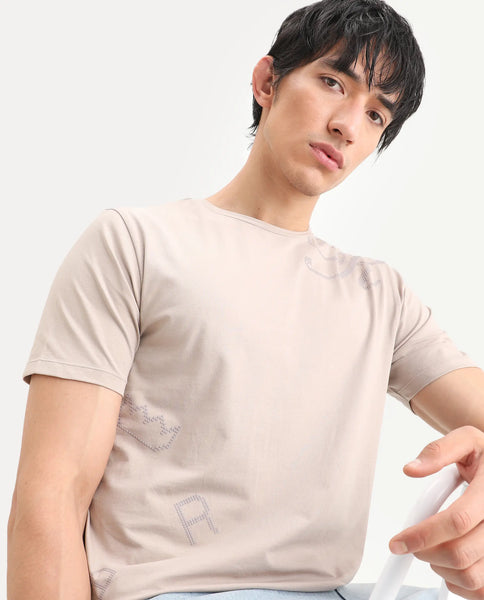 Buy Bex - Light Beige Regulat Fit Hd Print T Shirt| Rare Rabbit