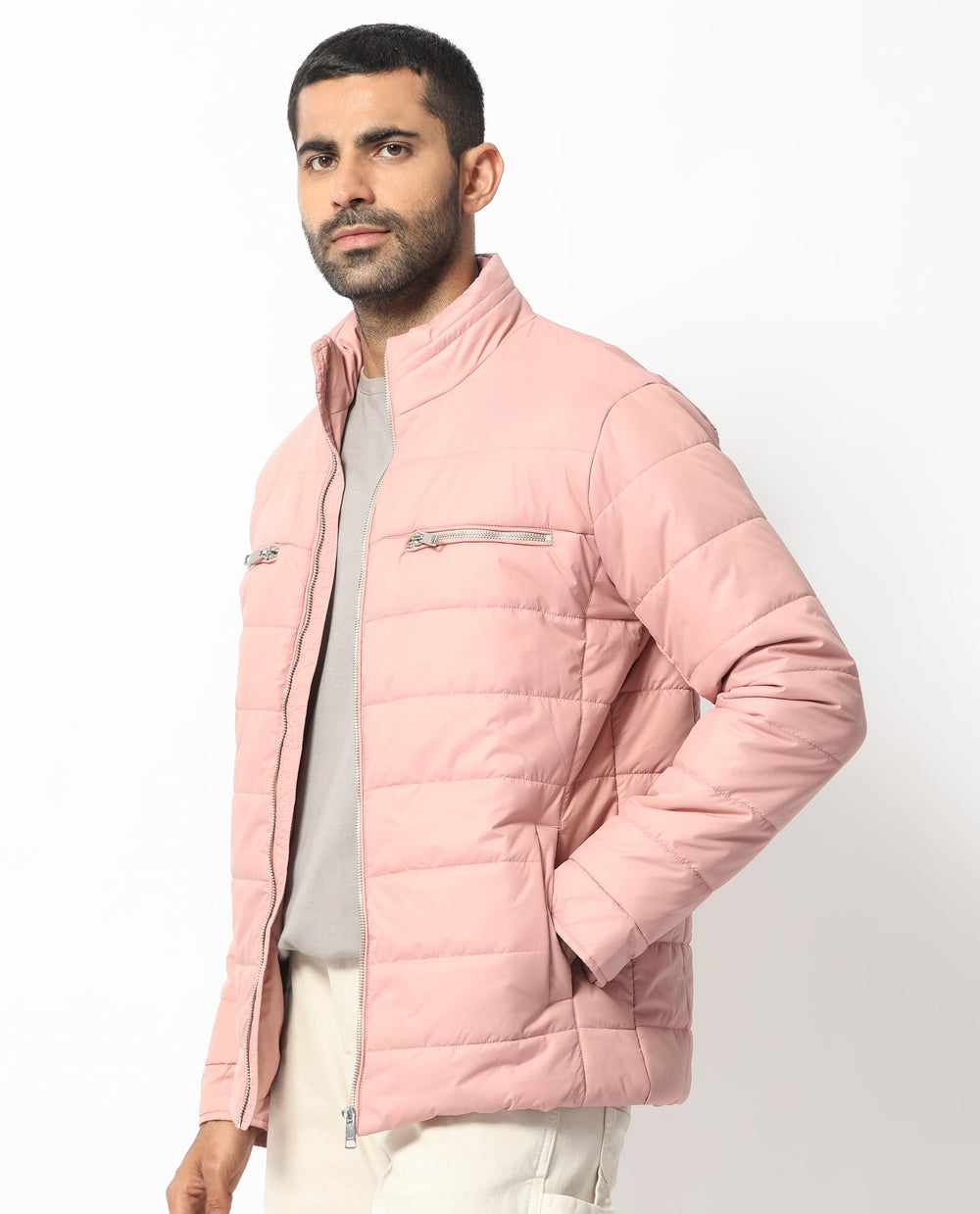 RARE RABBIT MEN'S BEYLOR LIGHT PEACH JACKET FULL SLEEVES ZIP CLOSURE S