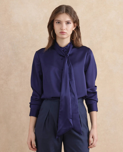 Rareism Women's Bingol Navy Polyester Mandarin Collar Plain Cuffed Sle