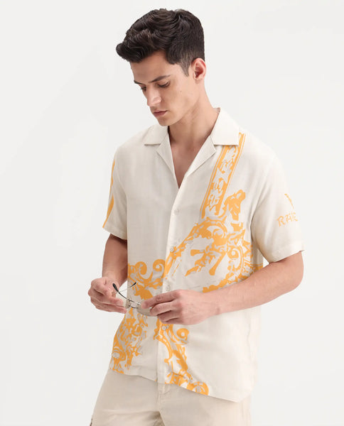 Buy Bordis-25 - Off White Boxy Fit Abstract Print Shirt| Rare Rabbit