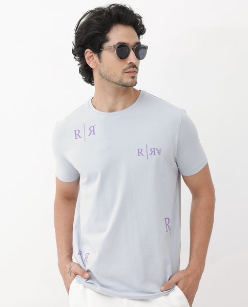 Rare Rabbit Mens Brule Dusky Grey Short Sleeve Monogram Graphic Print