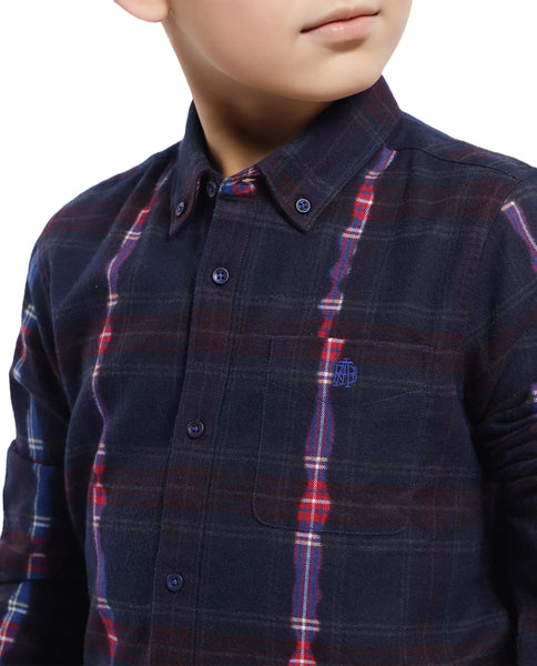 Rare Ones Kids Bru Navy Cotton Full Sleeve Button Down Oxford Checked