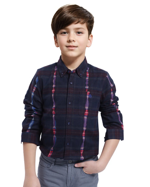 Rare Ones Kids Bru Navy Cotton Full Sleeve Button Down Oxford Checked