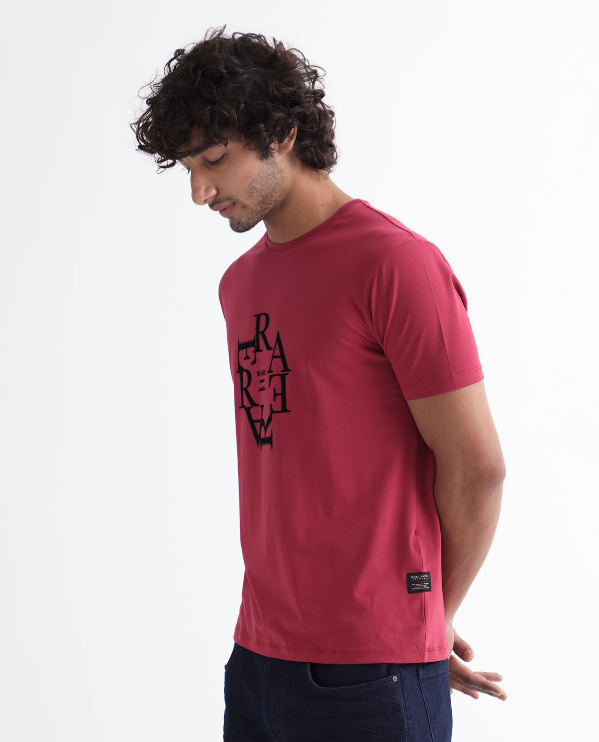 Rare Rabbit Men'S Burma Red T-Shirt Cotton Lycra Fabric Short Sleeves