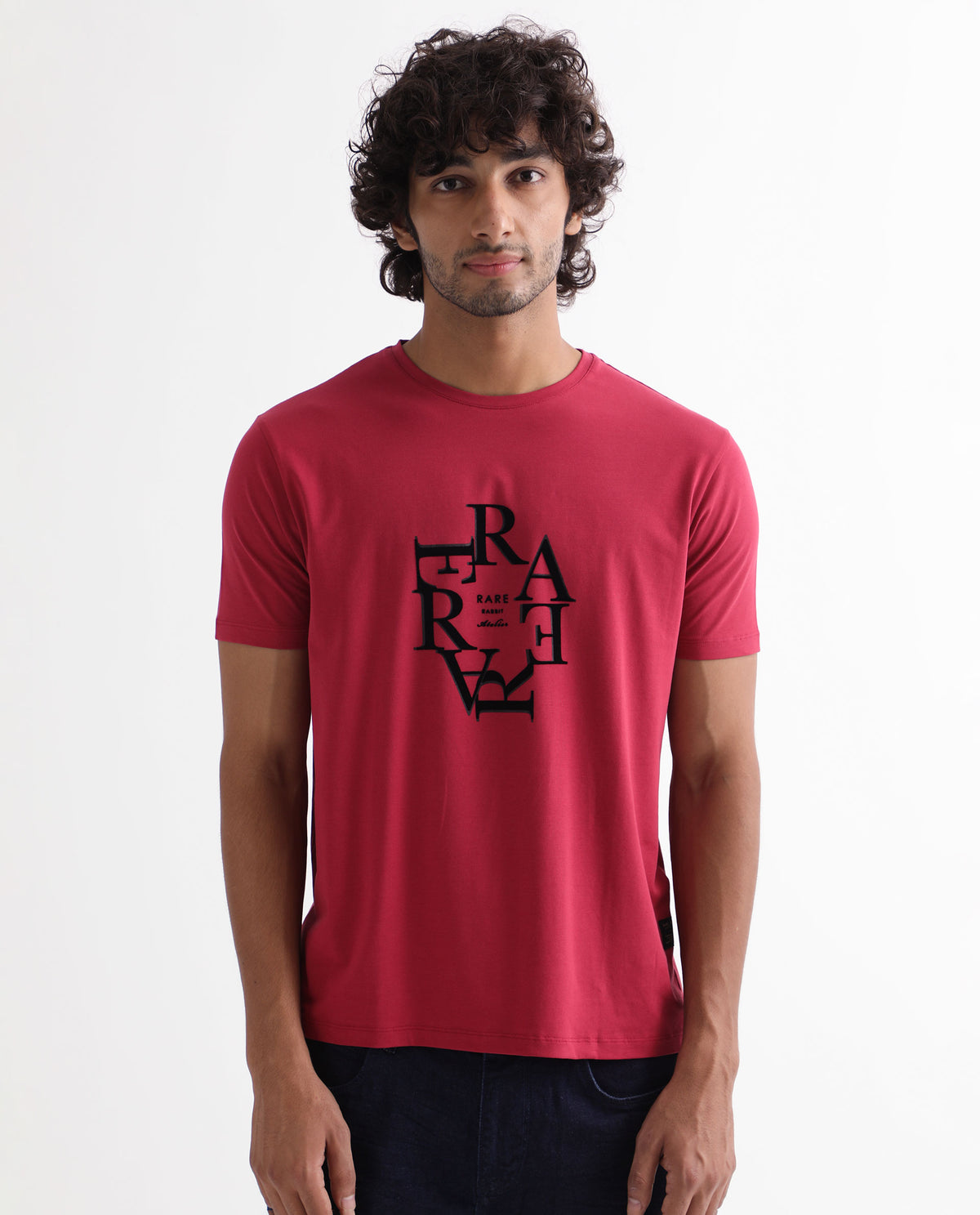 Rare Rabbit Men'S Burma Red T-Shirt Cotton Lycra Fabric Short Sleeves