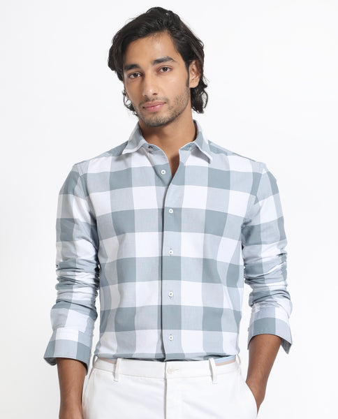 Buy Byre - Dusky Blue Regular Fit Checked Print Shirt| Rare Rabbit