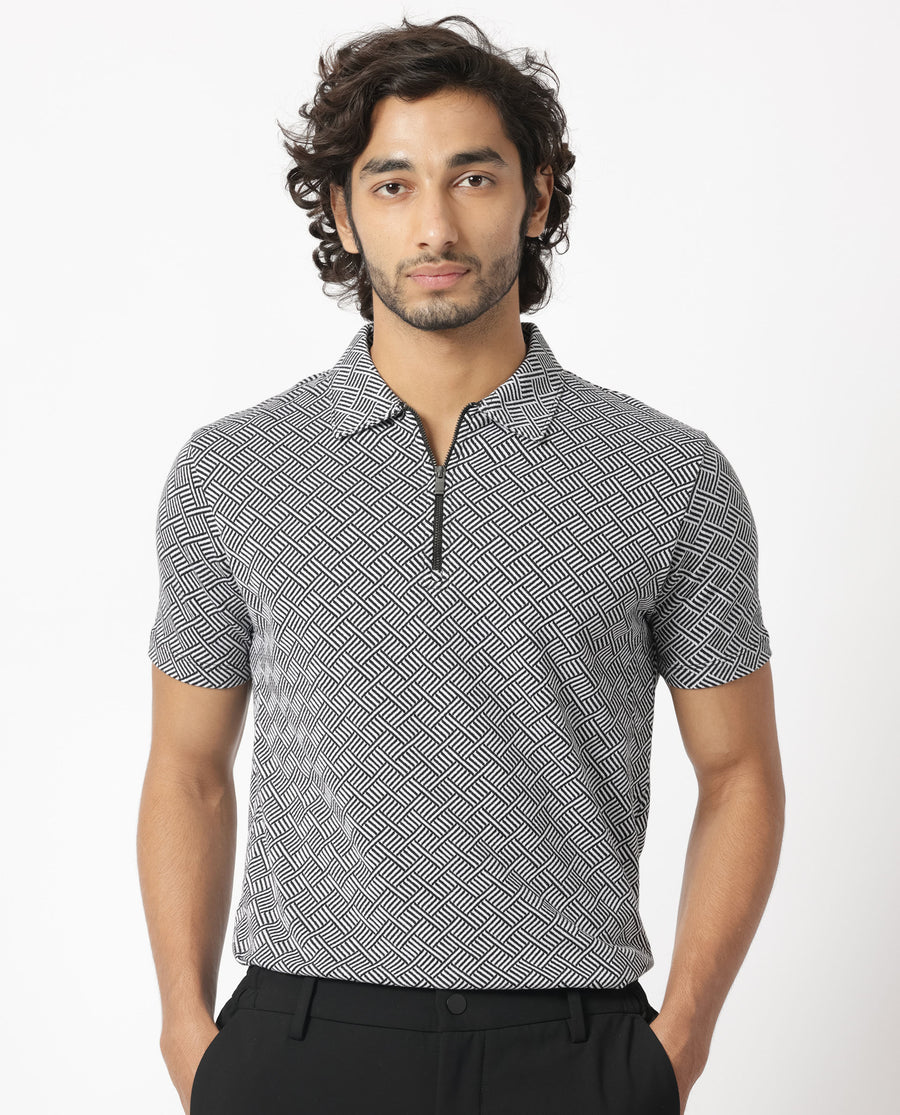 RARE RABBIT MEN'S CABETTA BLACK POLO COTTON FABRIC SHORT SLEEVES COLLA