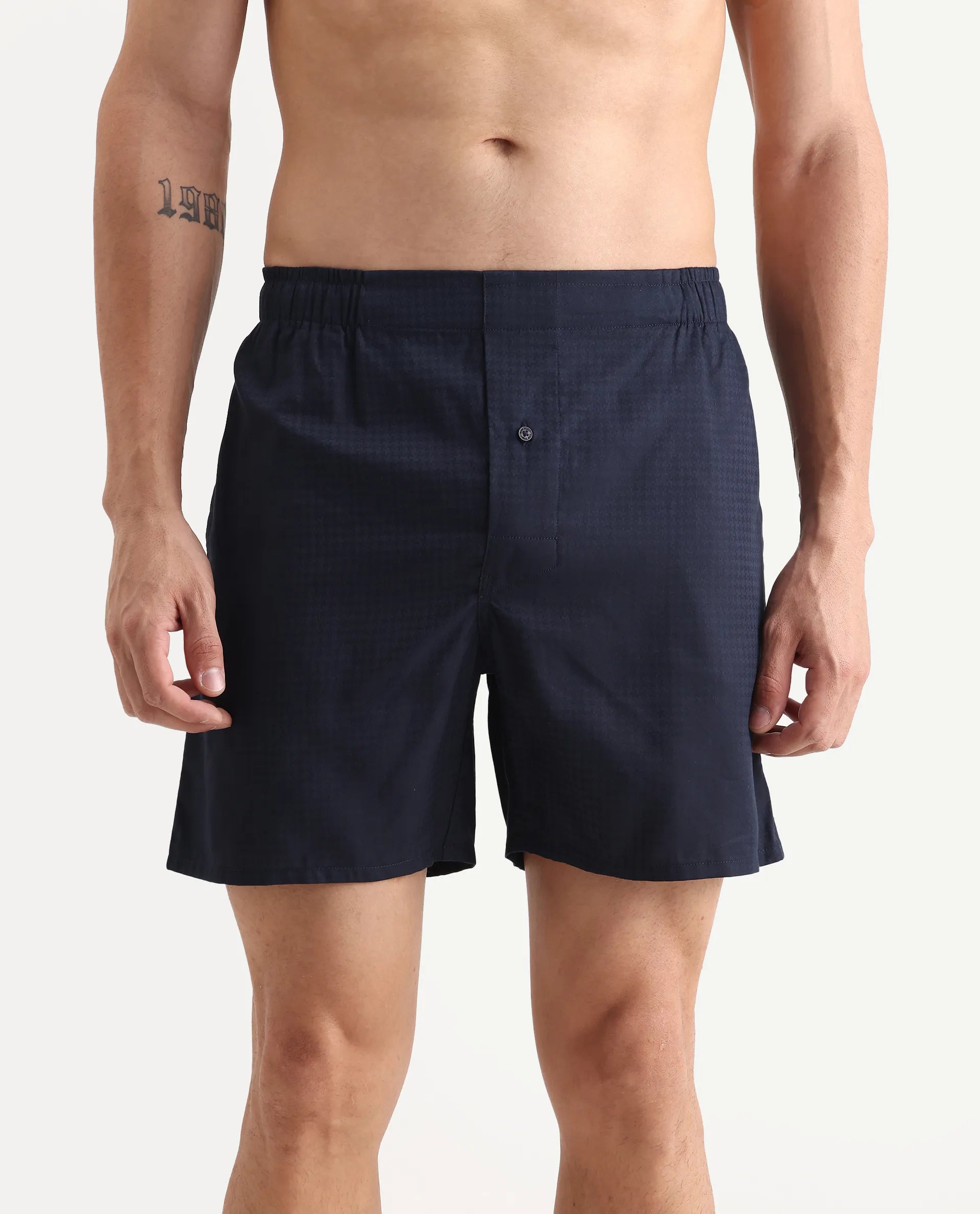 Rare Rabbit Men's Cean Navy Cotton Fabric Regular Fit Checks Boxer