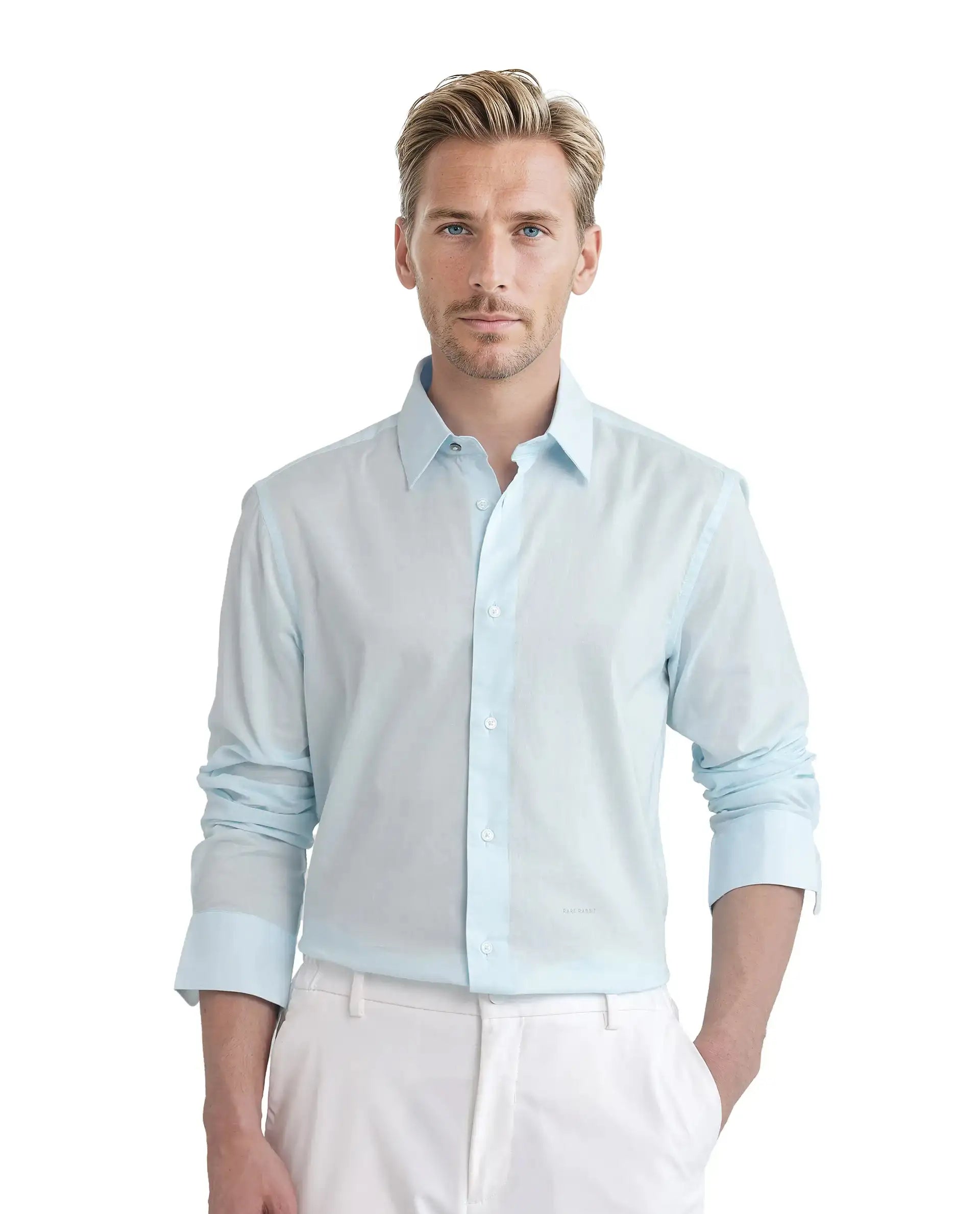 Buy Cambo-25 - Light Blue Regular Fit Plain Shirt| Rare Rabbit