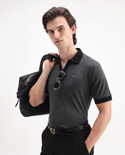 Buy Carmelon - Dark Grey Regular Fit Plain Polo| Rare Rabbit