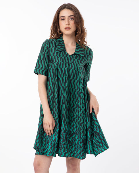 Rareism Women's Carolin Green Cotton Fabric Short Sleeves Shirt Collar ...