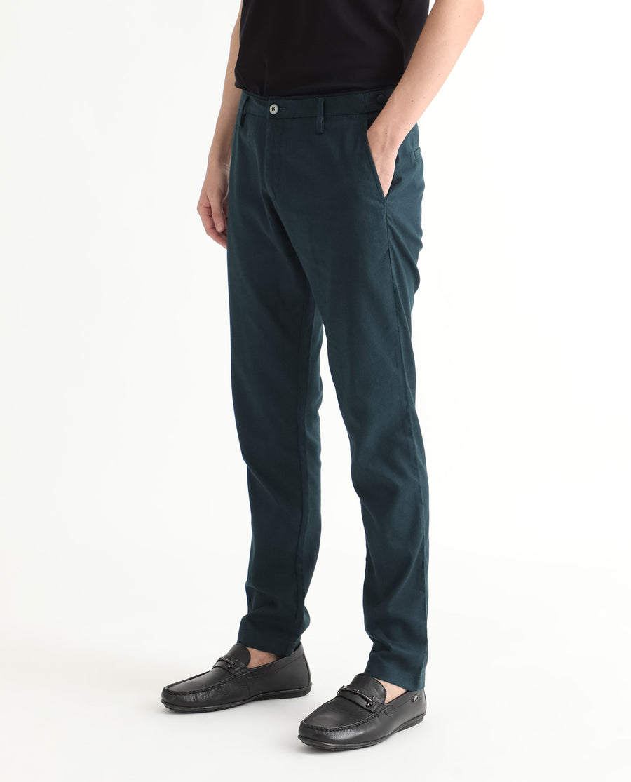 Rare Rabbit Men's Cellular Petrol Solid Mid-Rise Regular Fit Twill Tro