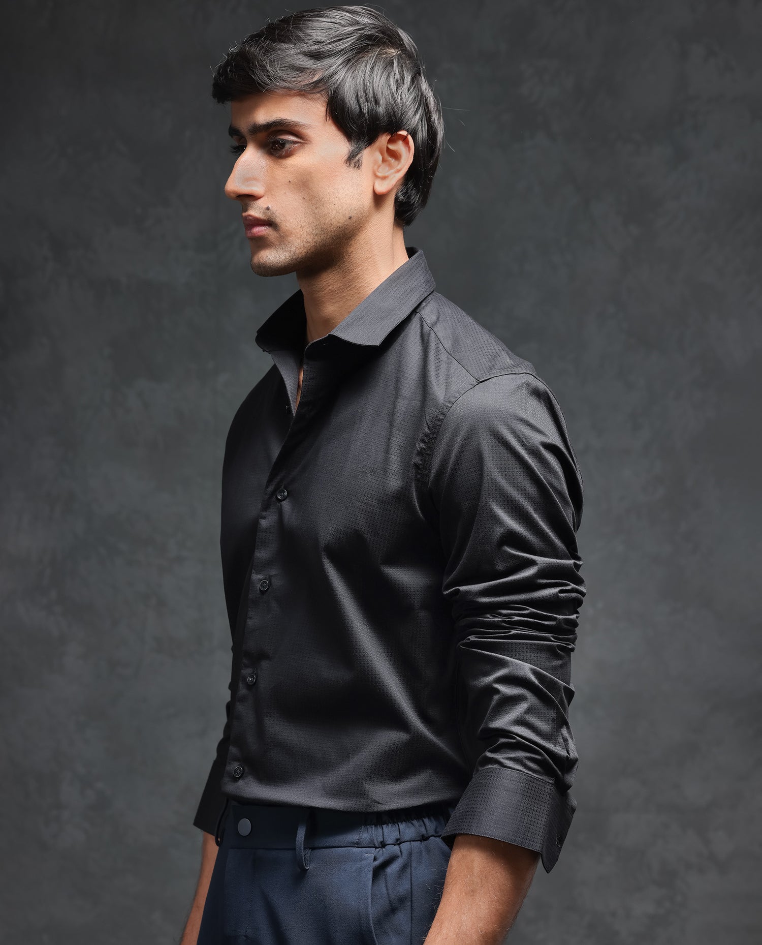 Rare Rabbit Men's Centi Black Cotton Fabric Full Sleeves Solid Shirt