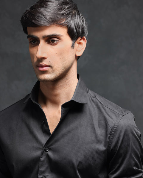 Rare Rabbit Men's Centi Black Cotton Fabric Full Sleeves Solid Shirt