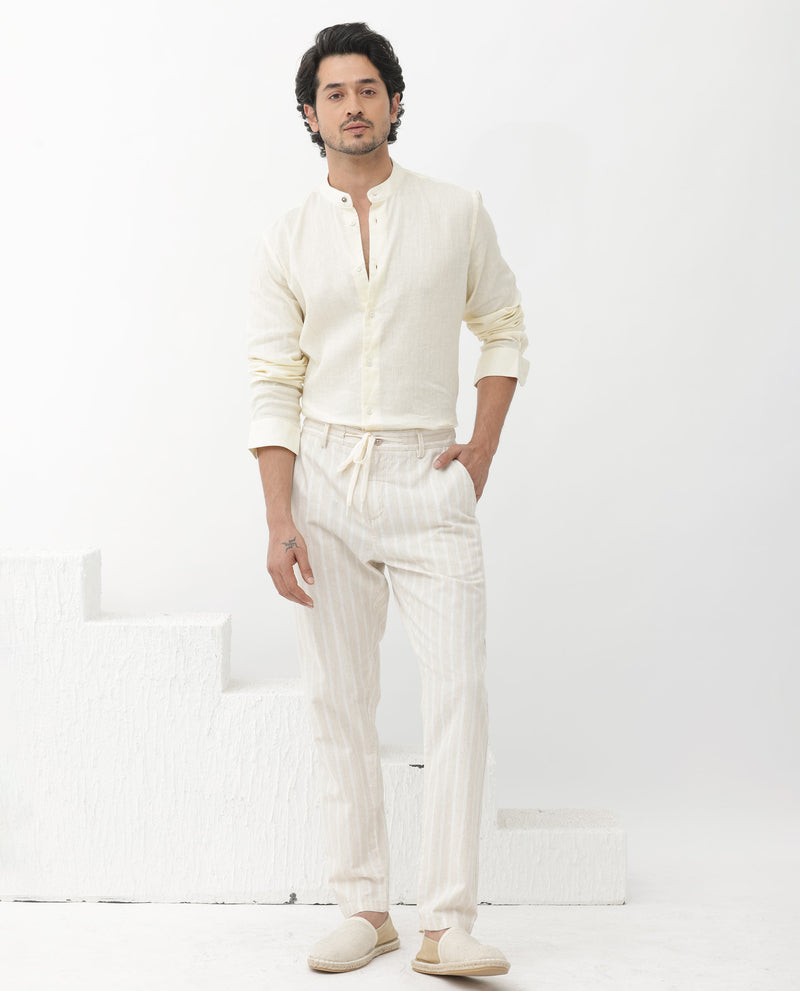 Rare Rabbit Men's Cinex Pastel Yellow Full Sleeve Mandarin Collar Soli