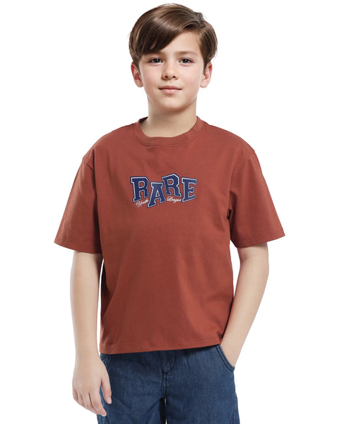 Rare Ones Kids Cole Rust Cotton Graphic Print Slip-On Oversized Fit T-