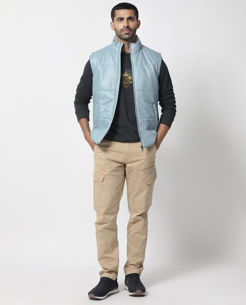 Rare Rabbit Men's Colson Light Blue Quilted High Neck Sleeveless Puffe