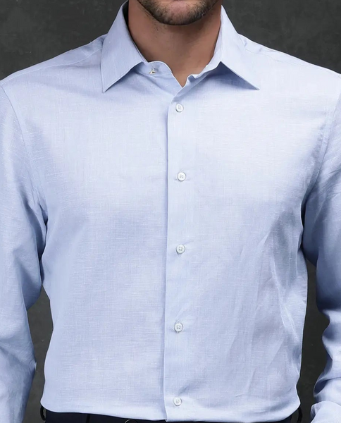 Rare Rabbit Men's Commas Light Blue Linen Blend Plain Regular Fit Full