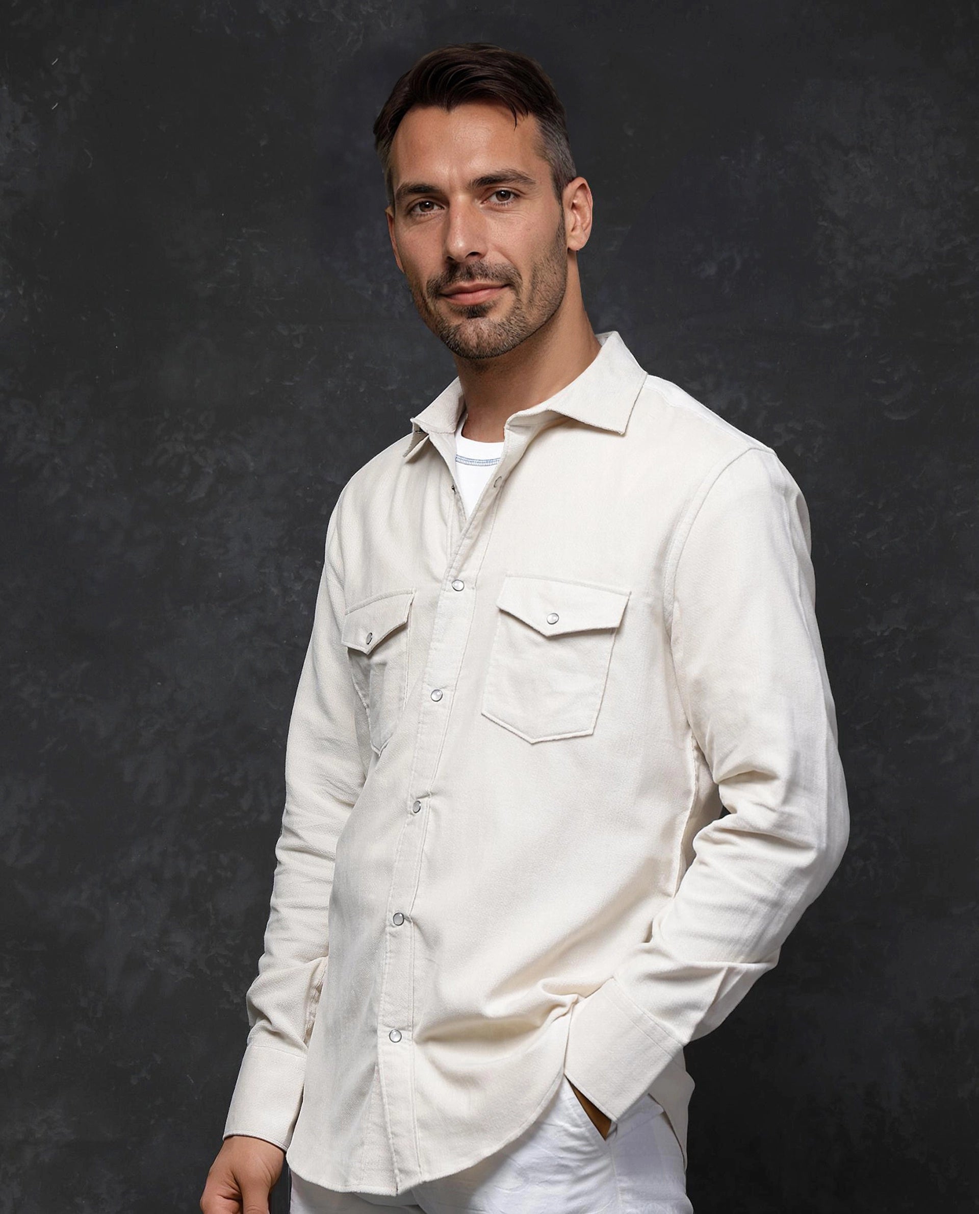 Rare Rabbit Men's Cordin-2 Beige Cotton Plain Regular Fit Full Sleeve