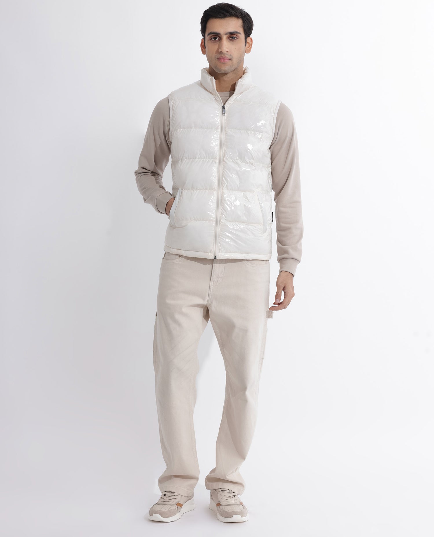 Rare Rabbit Men's Cover Off White High Neck Quilted Puffer Jacket