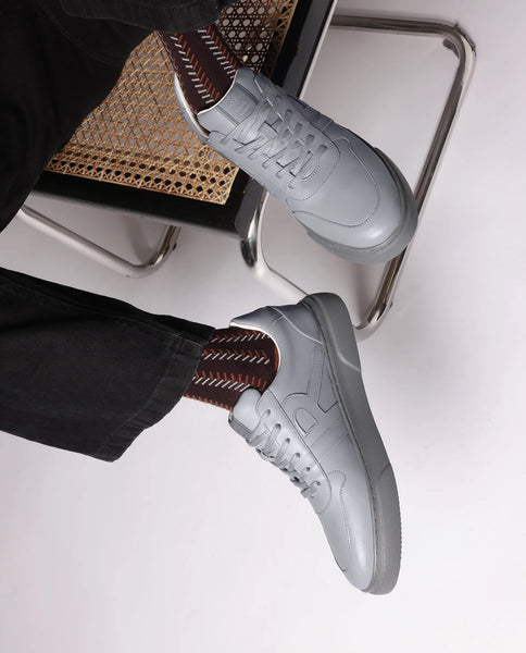 Rare Rabbit Men's Cygnus Grey Genuine Leather Monotone Low-top Lace-up