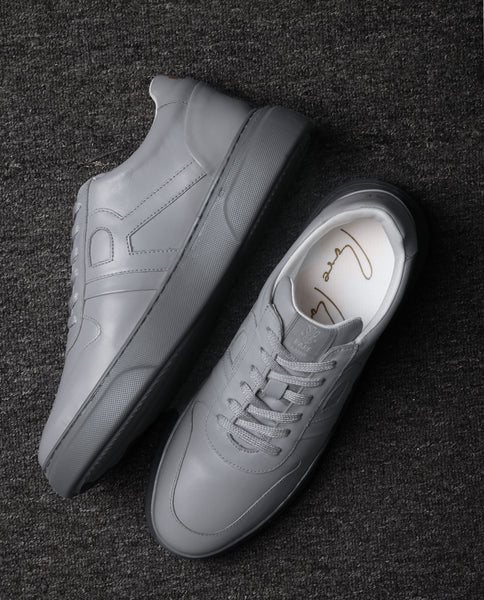 Rare Rabbit Men's Cygnus Grey Genuine Leather Monotone Low-top Lace-up