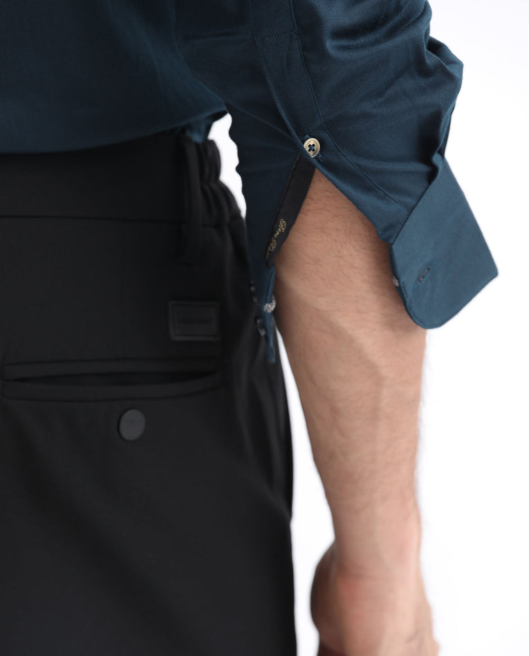 Rare Rabbit Men's Como Light Petrol Satin Fabric Full Sleeves Solid Sh