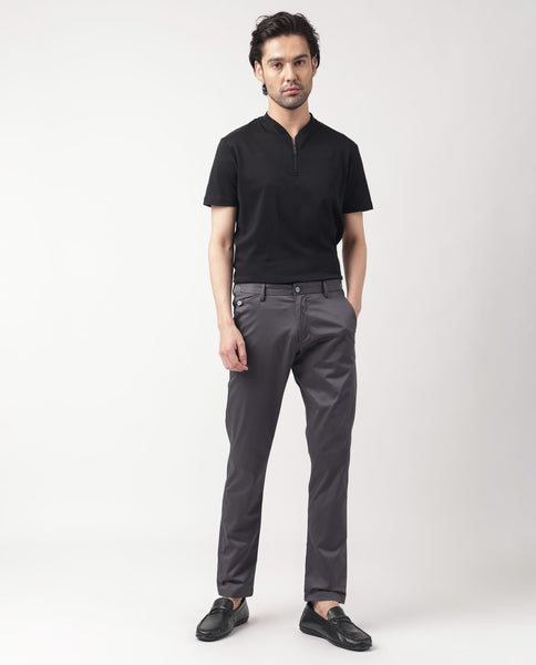Rare Rabbit Men's Daron Grey Cotton Plain Regular Fit Trouser