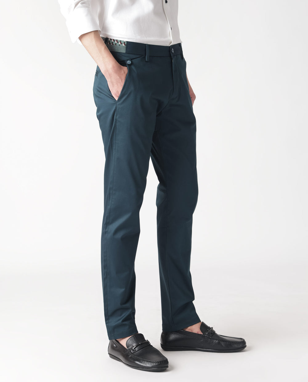 RARE RABBIT MEN'S DARON PETROL TROUSER COTTON FABRIC BUTTON & ZIP CLOS