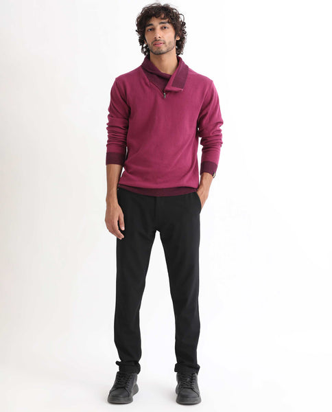 Rare Rabbit Mens Denver Pink Cotton Fabric Shawl Neck Full Sleeves Zip