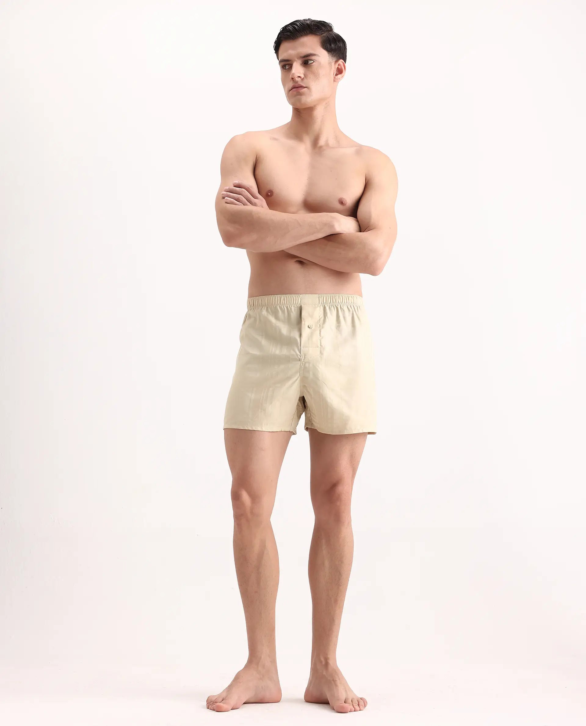 Rare Rabbit Men's Deval Beige Cotton Blend Fabric Regular Fit Checks B