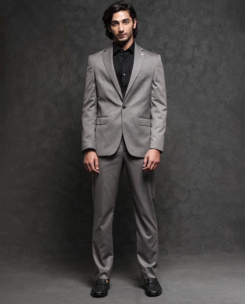 Rare Rabbit Men's Dexter Grey Polyester Viscose Fabric Notch Lapel But