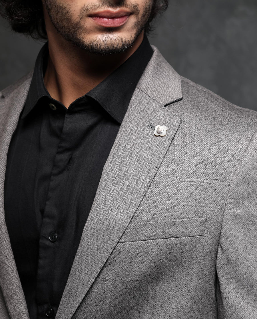 Rare Rabbit Men's Dexter Grey Polyester Viscose Fabric Notch Lapel But