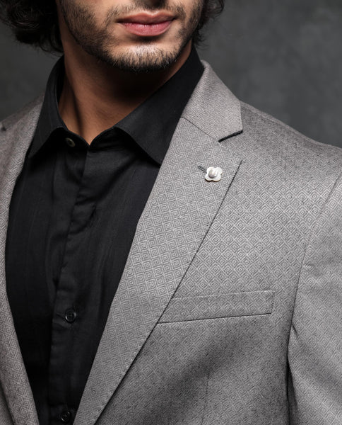 Rare Rabbit Men's Dexter Grey Polyester Viscose Fabric Notch Lapel But