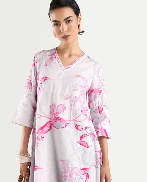 Buy Dherry - Pastel Purple Paisley Print Midi Dress| Rareism