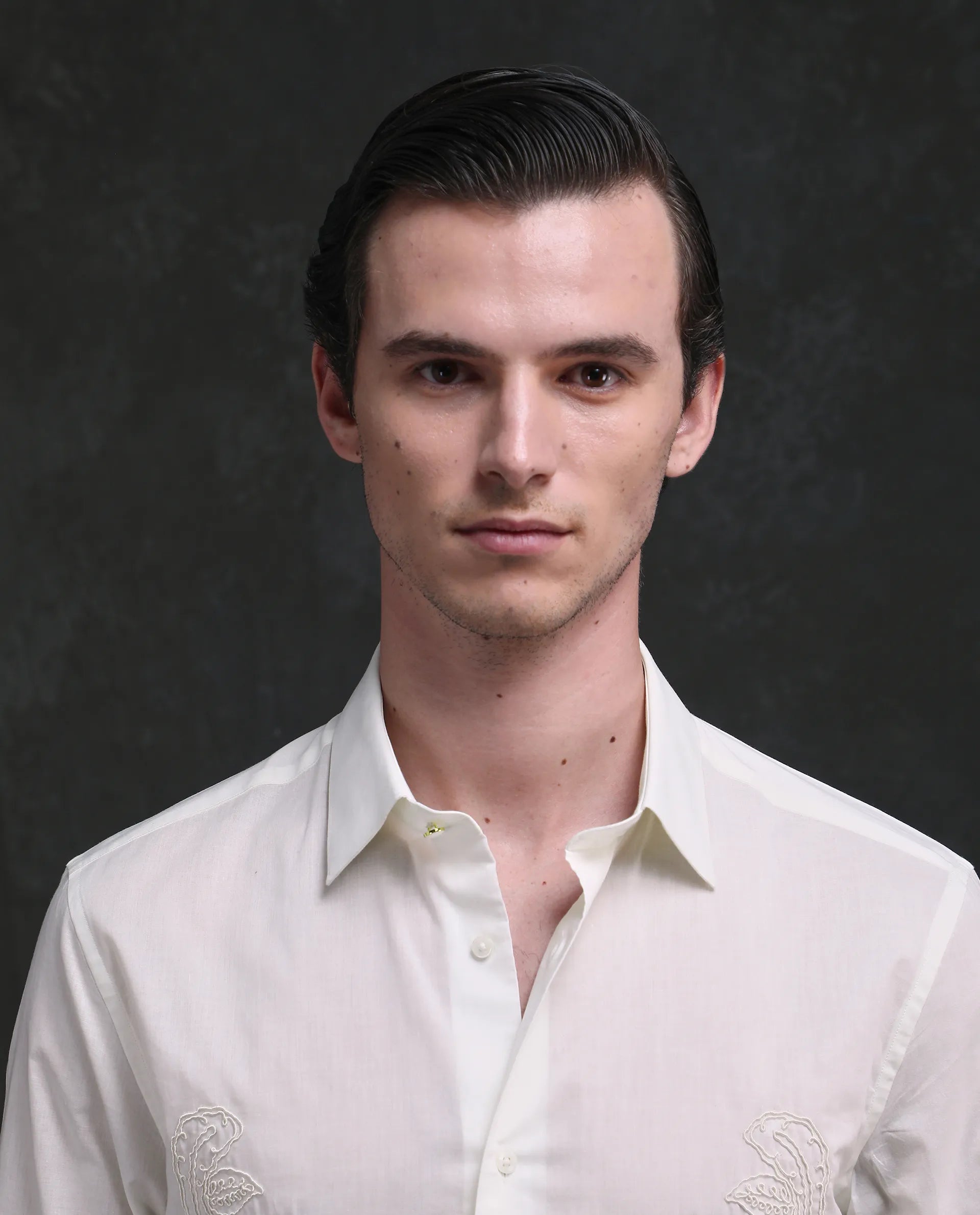 Rare Rabbit Men's Dori White Cotton Fabric Full Sleeves Collared Neck