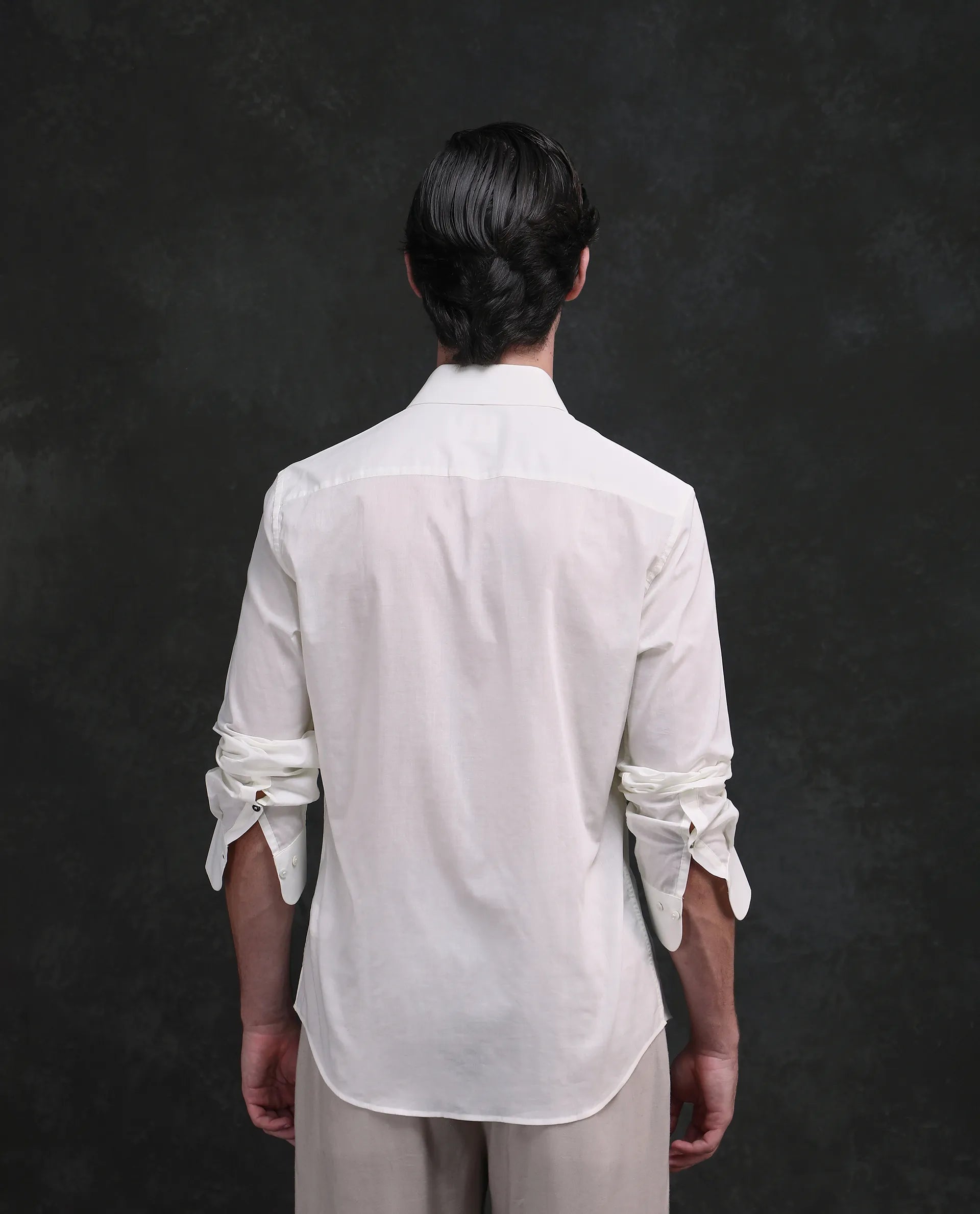 Rare Rabbit Men's Dori White Cotton Fabric Full Sleeves Collared Neck