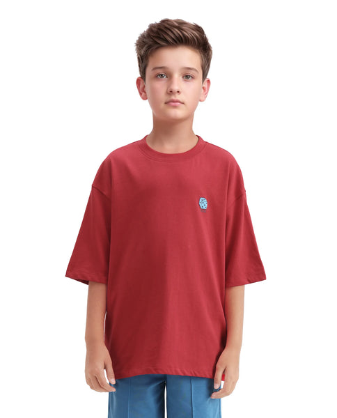 Rare Ones Kids Drake Red Cotton Solid Slip-On Closure Oversized Fit T-