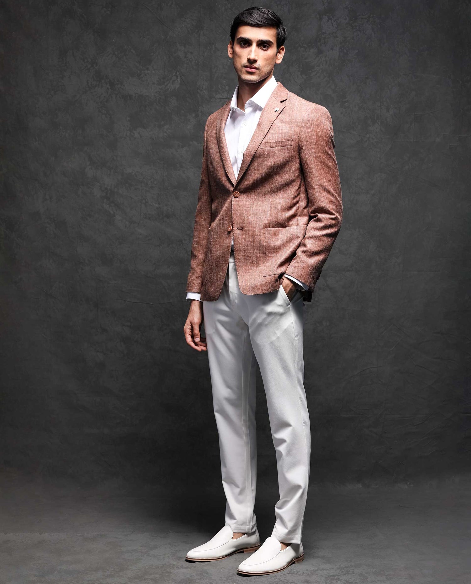 Rare Rabbit Men's Drew Brown Polyester Viscose Fabric Notch Lapel Sing