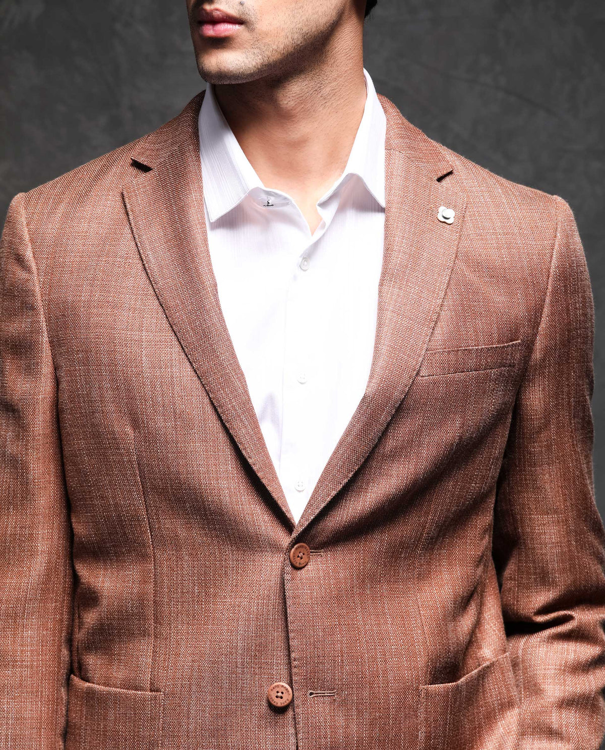 Rare Rabbit Men's Drew Brown Polyester Viscose Fabric Notch Lapel Sing