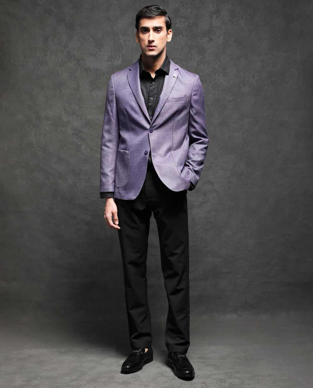 Rare Rabbit Men's Drew Purple Polyester Viscose Fabric Notch Lapel Sin