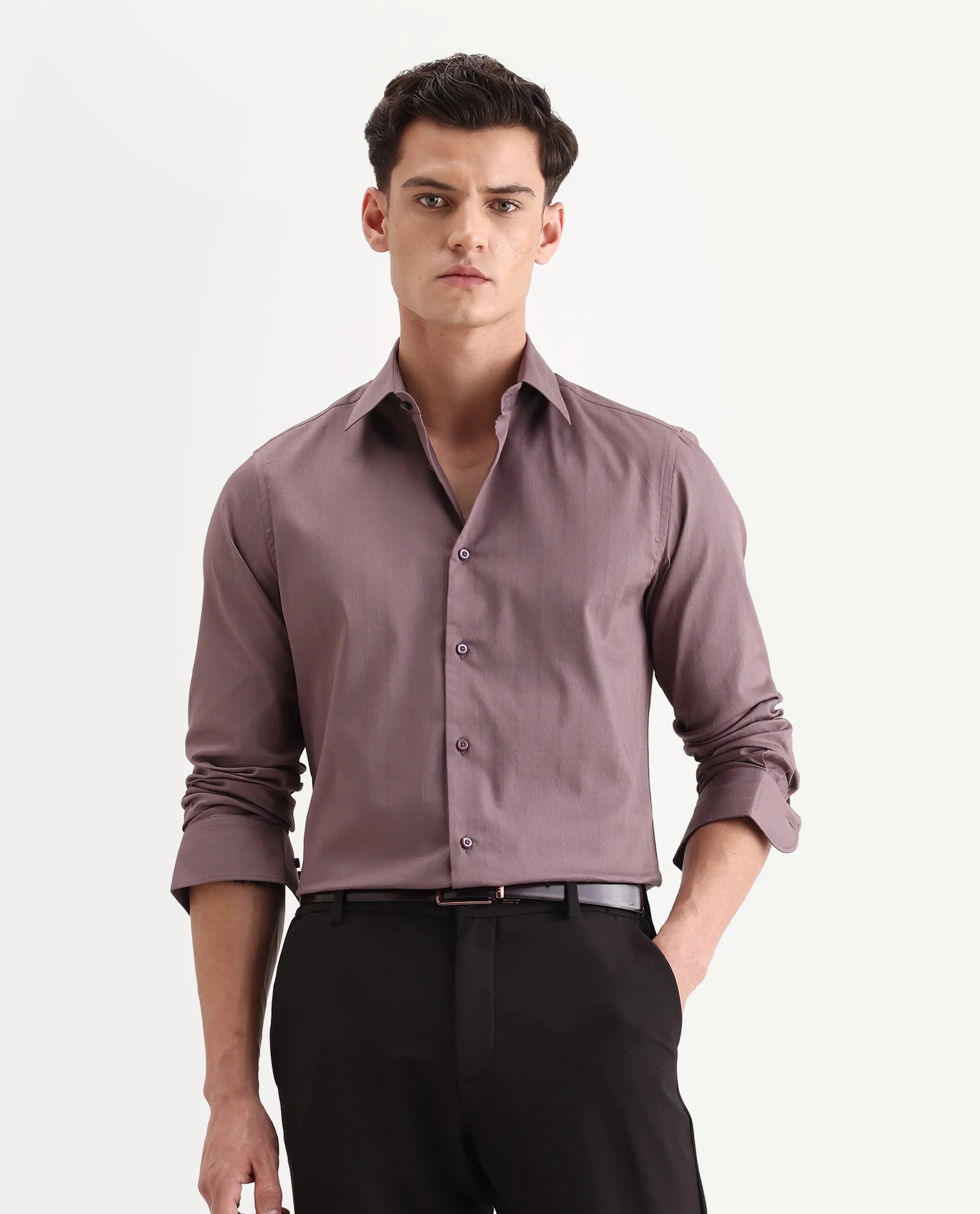 Rare Rabbit Men's Dyke Dusky Pink Cotton Blend Fabric Spread Collar Re