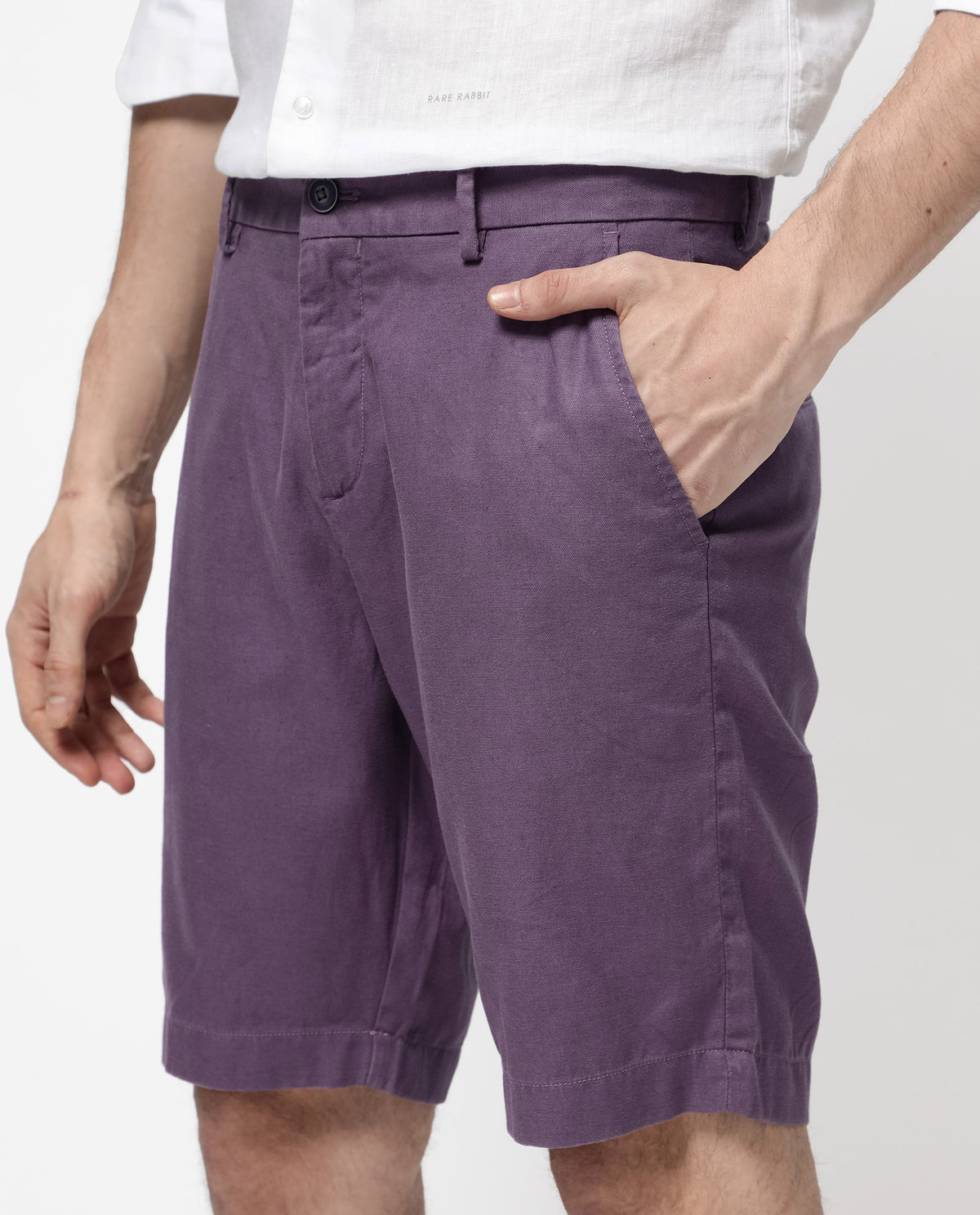 Rare Rabbit Mens Edam Light Purple Mid Rise Regular Fit Solid Shorts