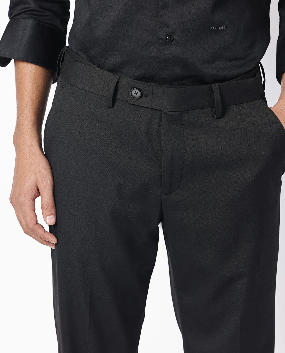 Rare Rabbit Men's Edmon Black Polyester Viscose Fabric Notch Lapel But