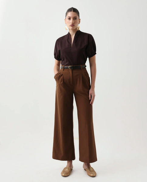 Buy Eldee - Brown Solid V-Neck Top| Rareism