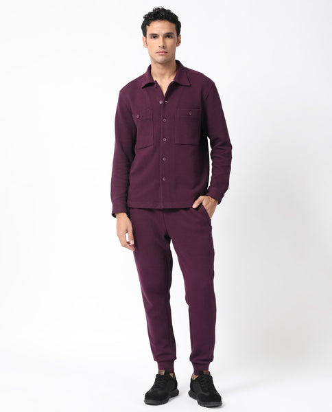 Rare Rabbit Men's Elric Dark Purple Cotton Plain Regular Fit Full Slee