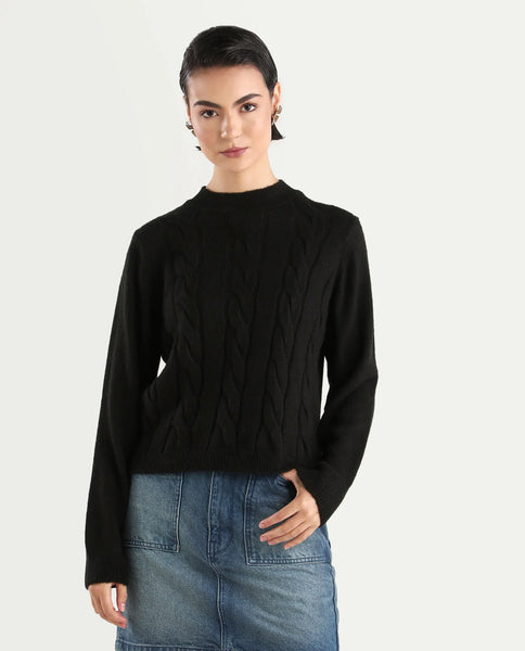 Buy Emm - Black Plain Regular Fit Sweater| Rareism