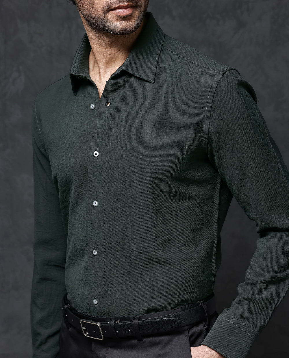 Rare Rabbit Mens Esty Dark Green Viscose Nylon Fabric Full Sleeves Sol