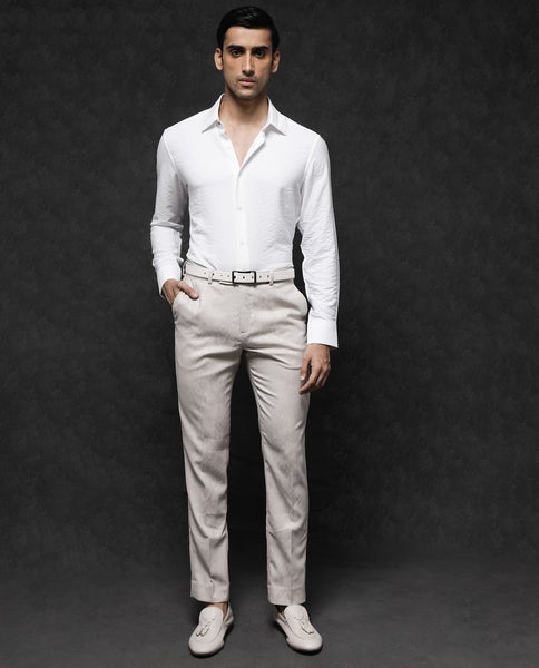 Rare Rabbit Mens Esty White Viscose Nylon Fabric Full Sleeve Solid Twi