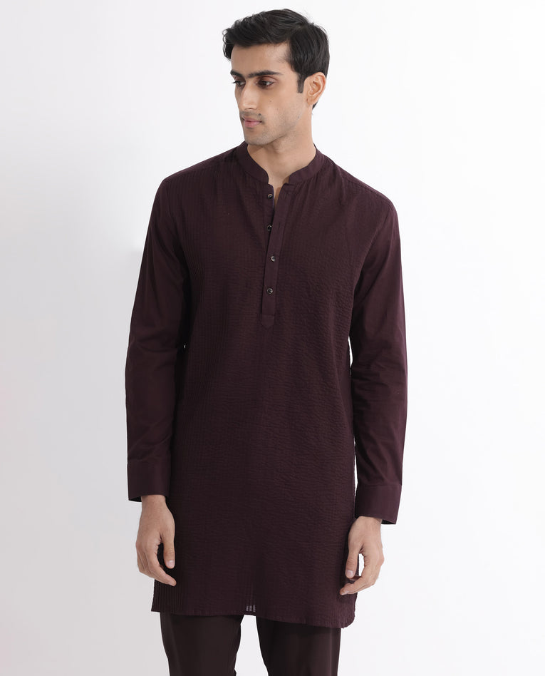 Rare Rabbit Men's Ethnic Maroon Cotton Fabric Mandarin Collar Full Sle